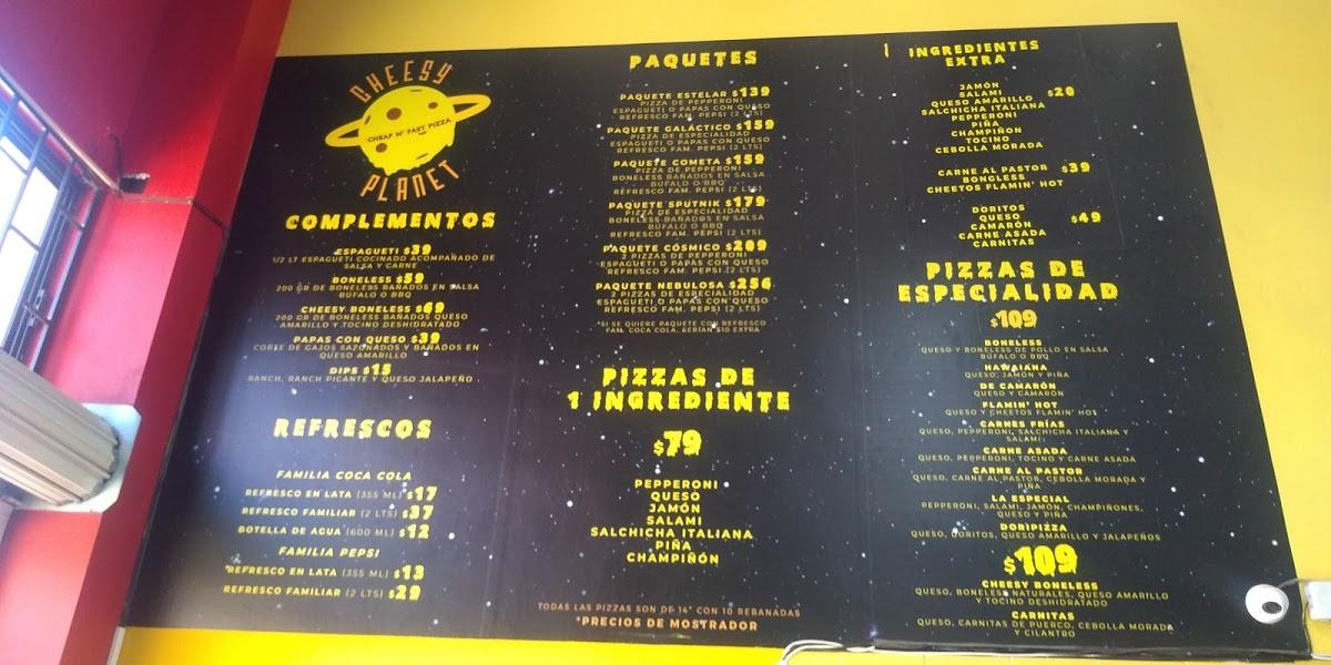 Menu at Cheesy Planet restaurant, Chihuahua, Av Vallarta 6301
