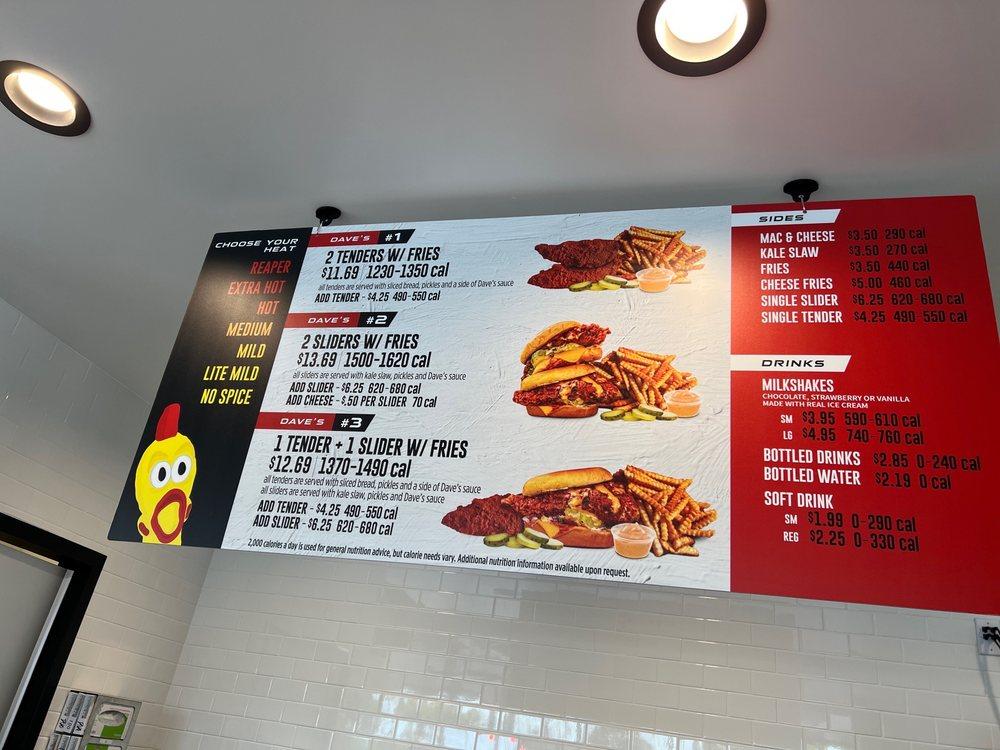 Menu at Dave's Hot Chicken restaurant, Costa Mesa