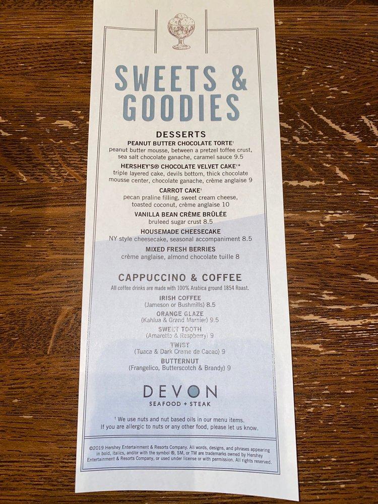 Menu at Devon Seafood & Steak pub & bar, Hershey