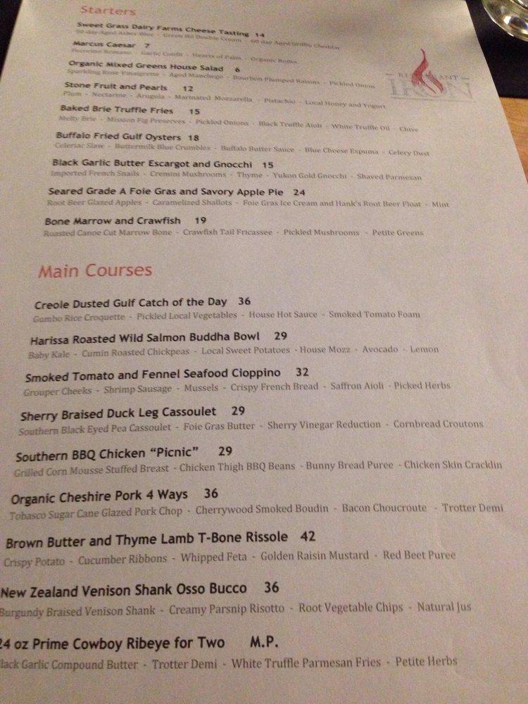 Menu at Restaurant Iron, Pensacola