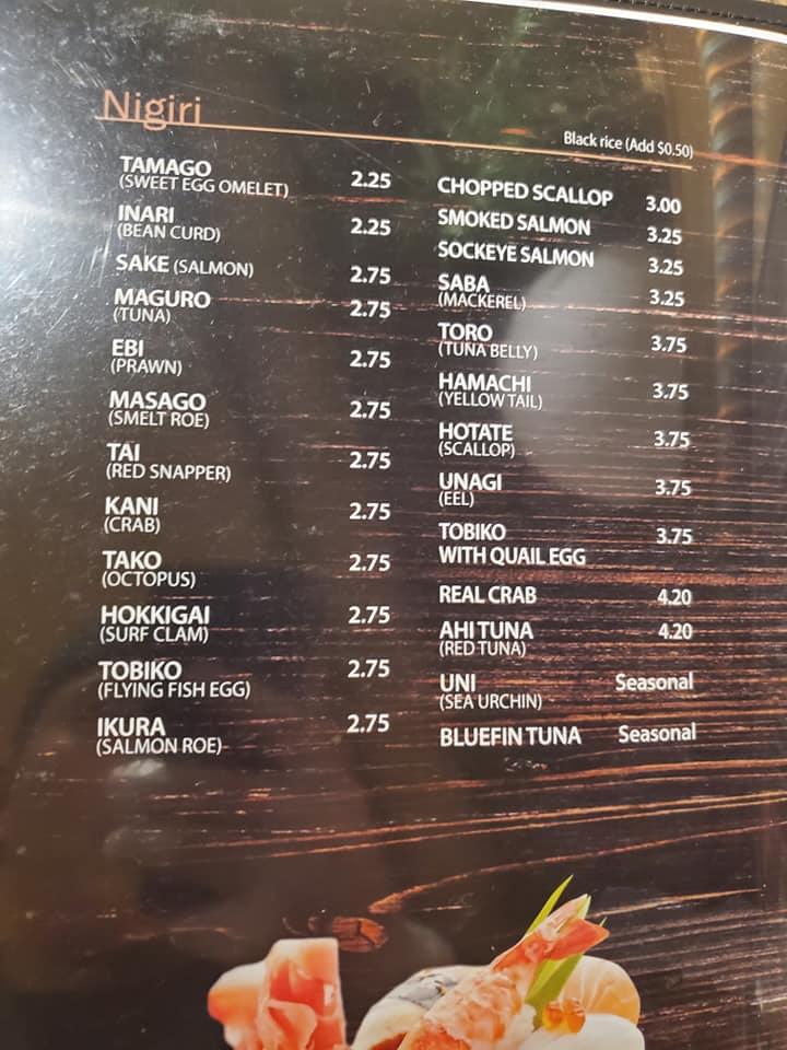 Menu at Sushi Wara restaurant, Comox