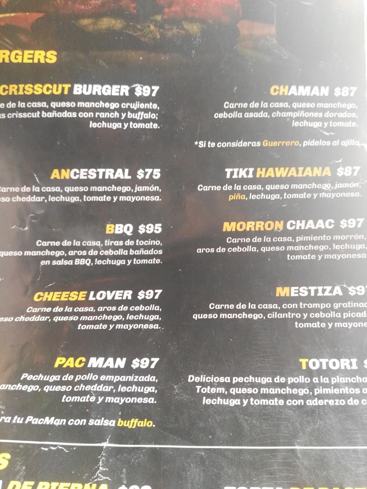 Carta del restaurante Totem, Saltillo