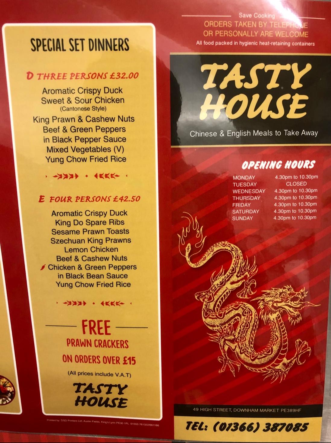 Tasty House, Downham Market - Restaurant menu, prices and reviews