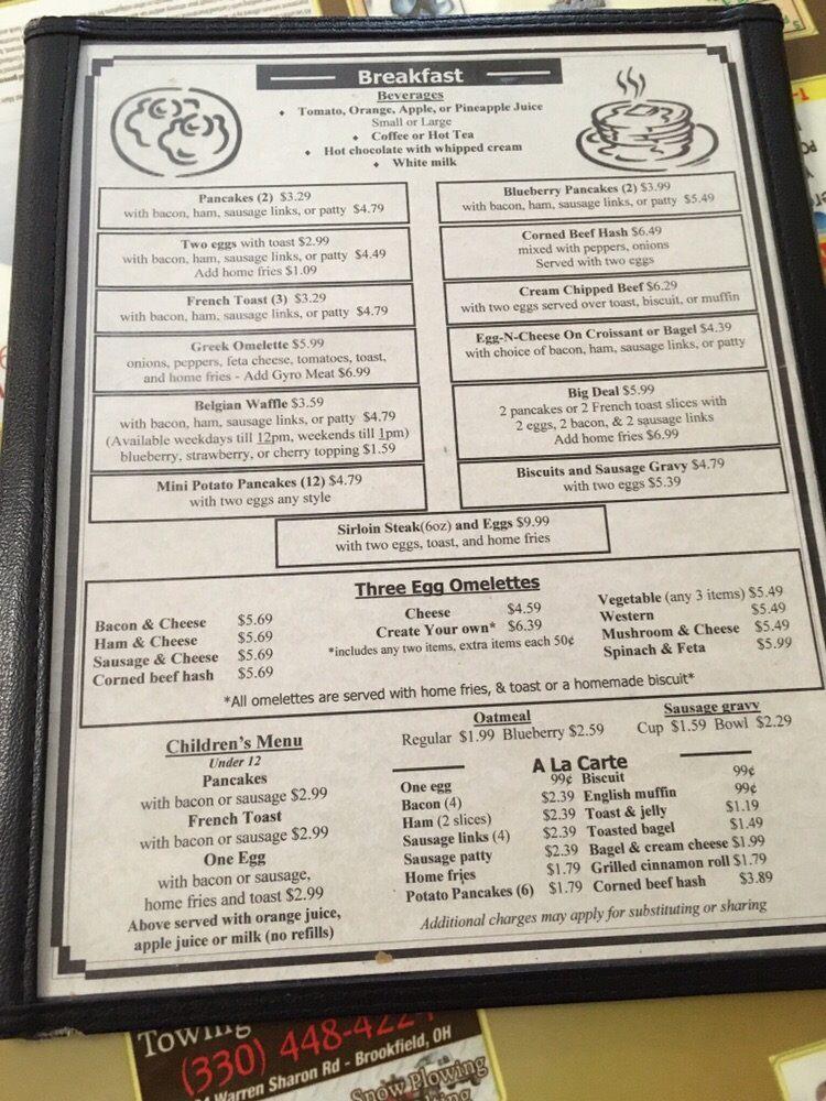 Menu at Brookfield Family Diner restaurant, Brookfield Center