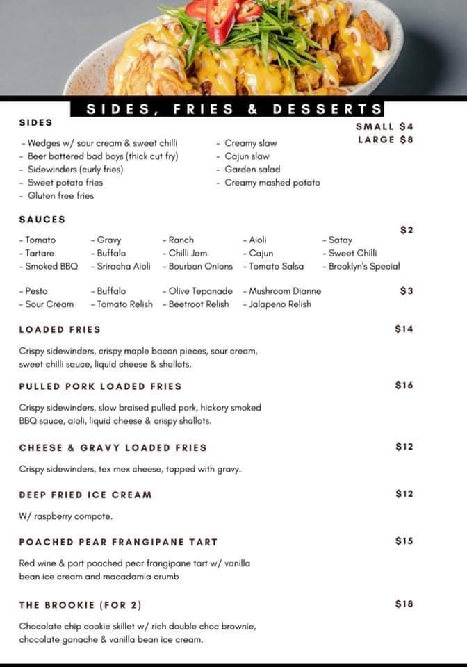 Menu at Brooklyn’s Burger Bar Espresso Thrumster, Thrumster
