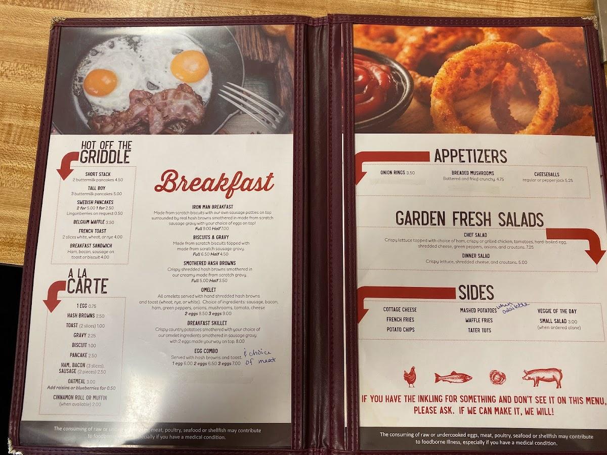 Menu at Cast Iron Cafe, Stanton
