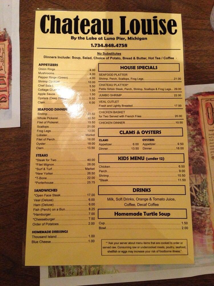 Carta de Chateau Louise Restaurant, Luna Pier, Luna Pier Rd