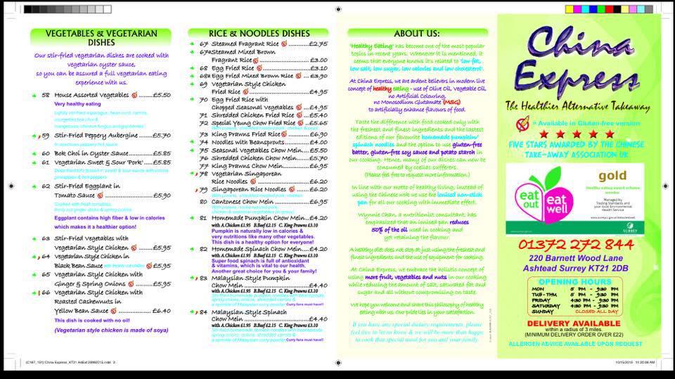 Menu at China Express fast food, Ashtead, 220 Barnett Wood Ln