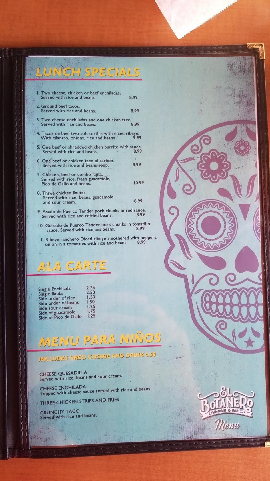 Carta de El Botanero Bar, Dallas