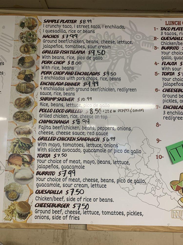 Menu at Izzys Mexican Flat Grill restaurant, Catoosa