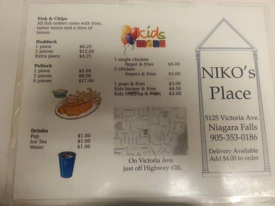 Menu at Niko's Place restaurant, Niagara Falls