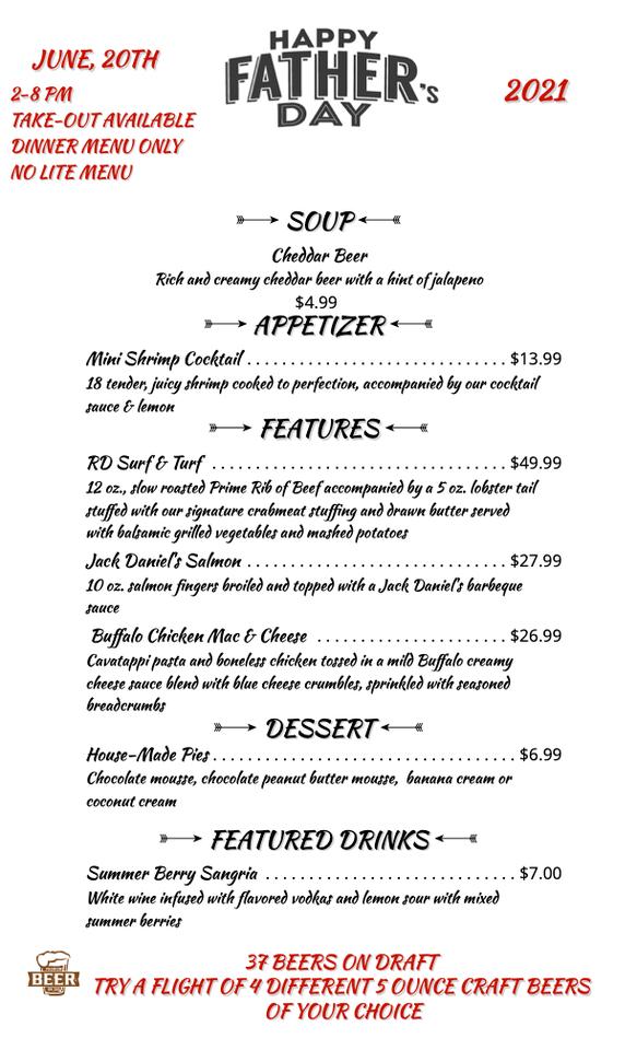 Menu at Raindancer Restaurant, Amsterdam, State Highway 30