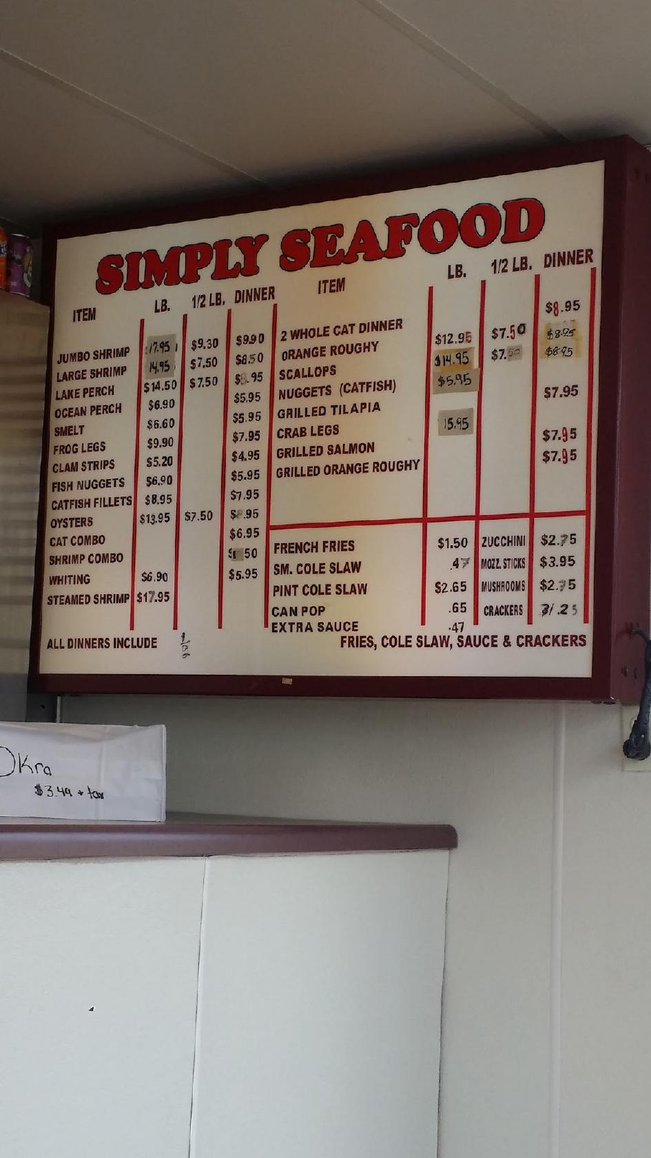 Menu at Simply Seafood restaurant, Merrillville