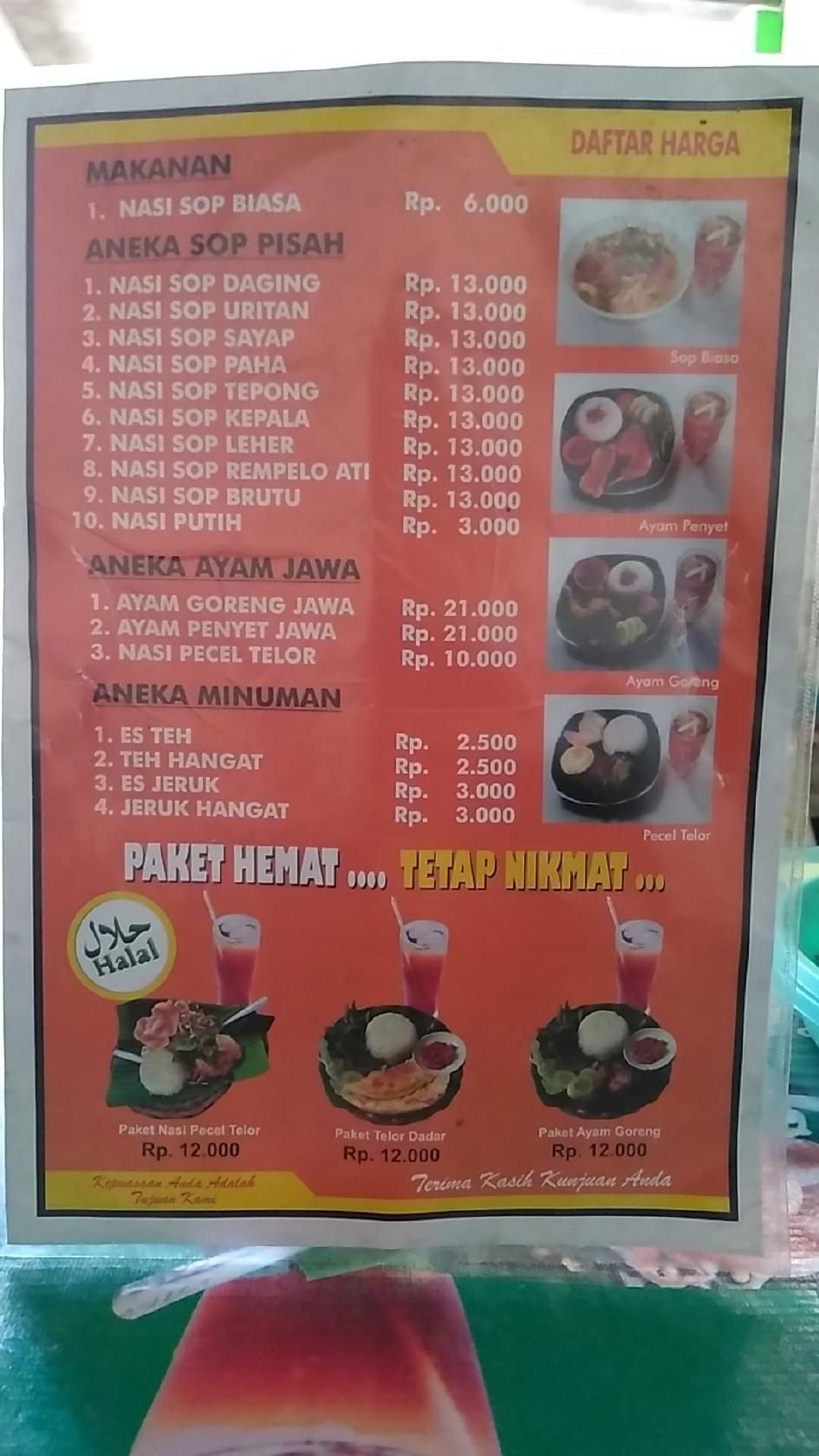 Carta de Sop Ayam Sedap Rasa, Klaten