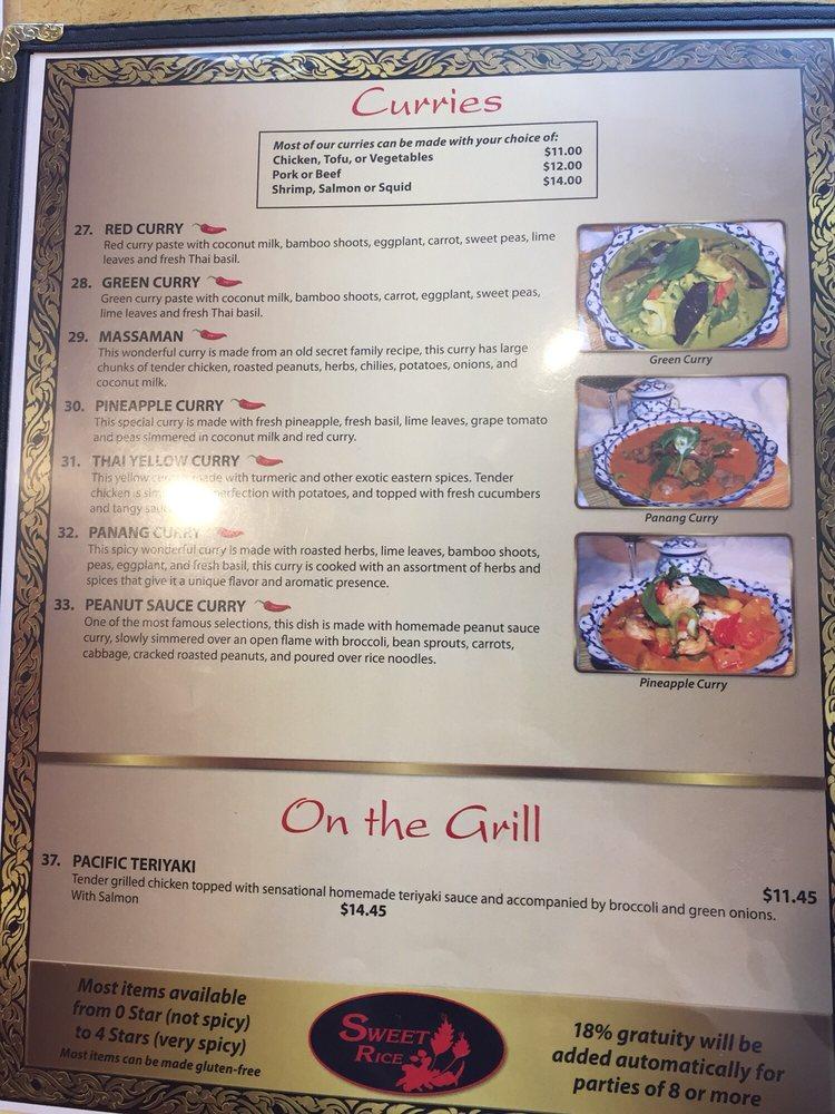 Menu at Sweet Rice Thai Cuisine & Spirit restaurant, Oak Harbor