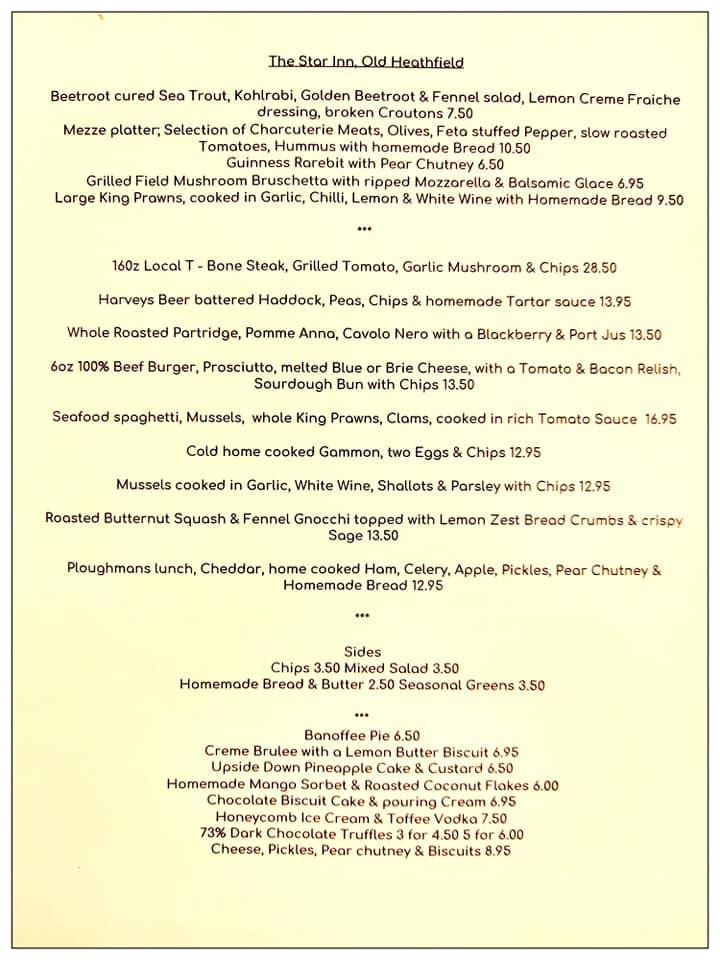 Menu at The Star Inn pub & bar, Heathfield, Church St