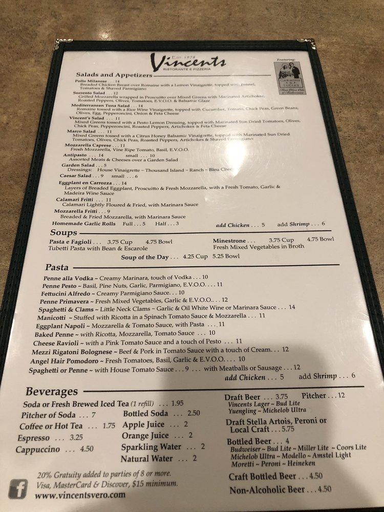 Menu at Vincents Pizza & Brew pizzeria, Vero Beach
