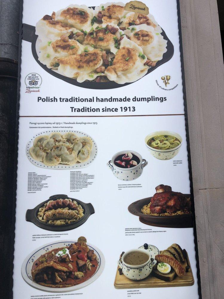 Menu at Zapiecek restaurant, Warsaw, Krakowskie Przedmieście 55