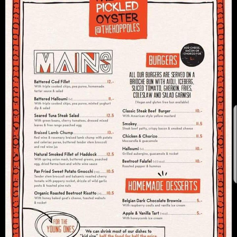 Menu at Hop Poles pub & bar, Brighton
