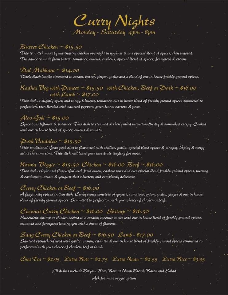 Menu at Little Valley Restaurant & catering curry nights, Port Alberni