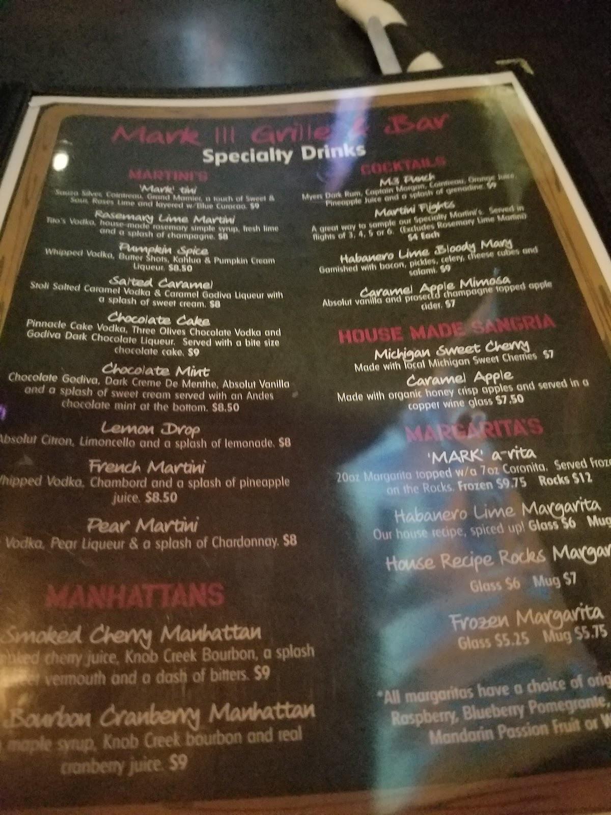 Menu at Mark III Grille & Bar and Inn, Saint Joseph, M-139
