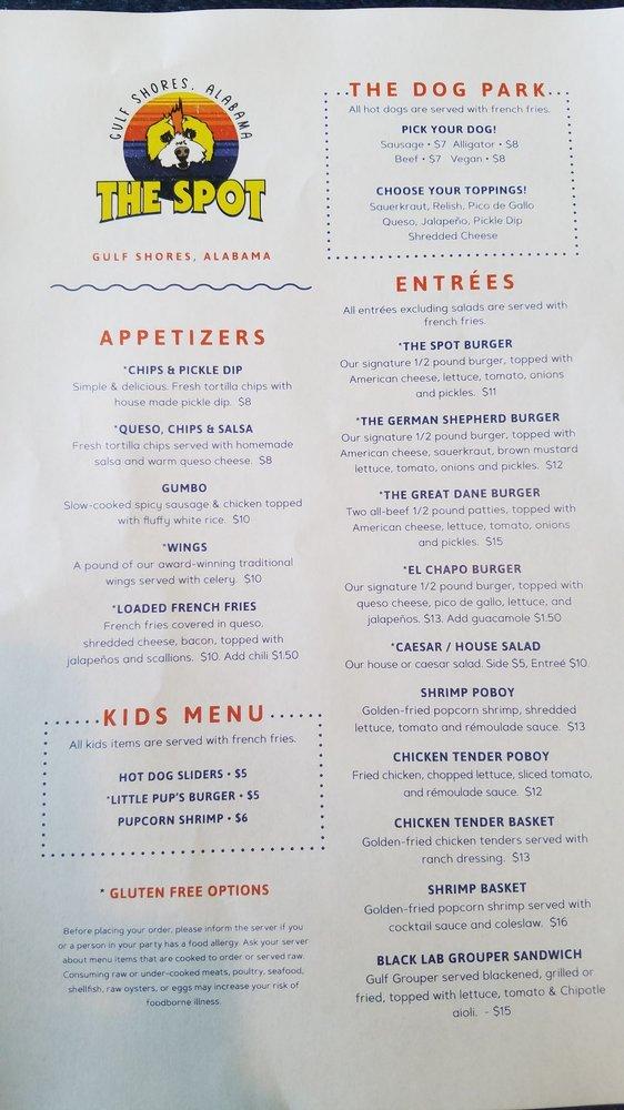 Menu at The Spot BBQ, Gulf Shores