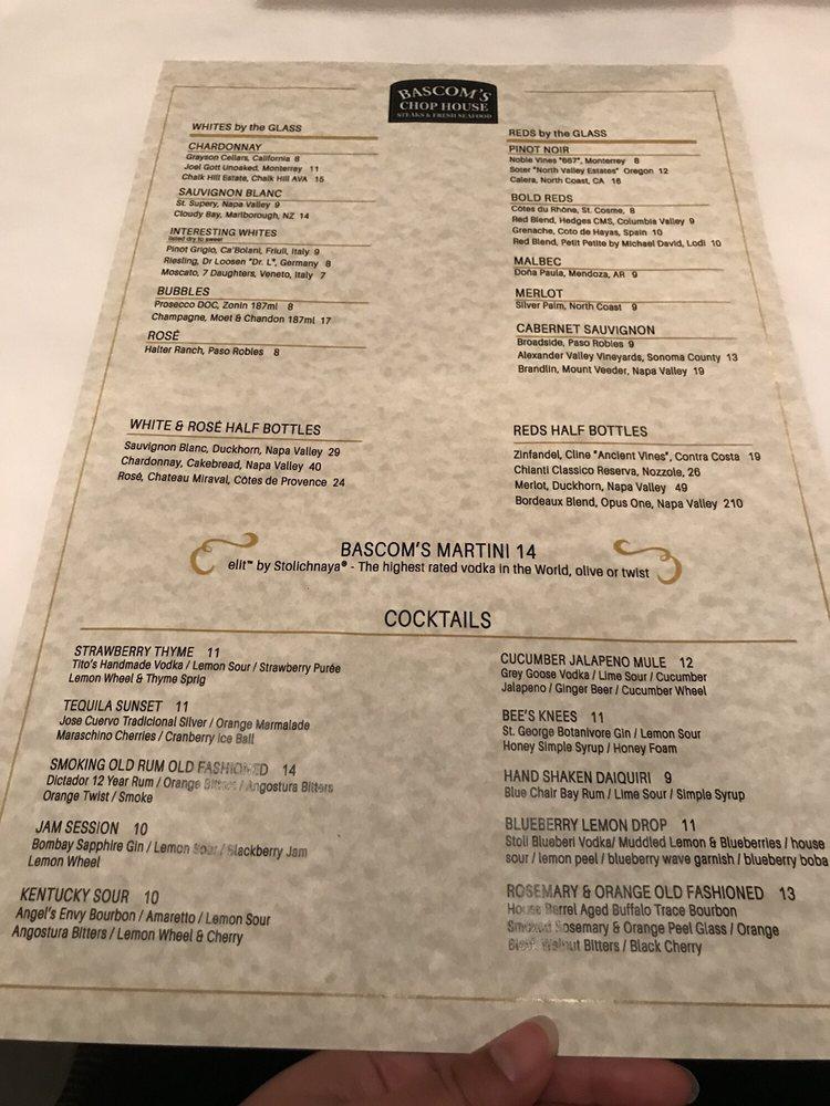 Menu at Bascom's Chop House steakhouse, Clearwater, Ulmerton Rd