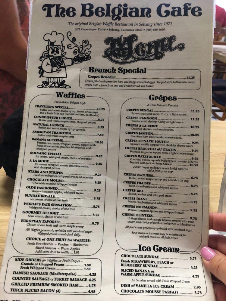 Menu at Belgian Cafe, Solvang
