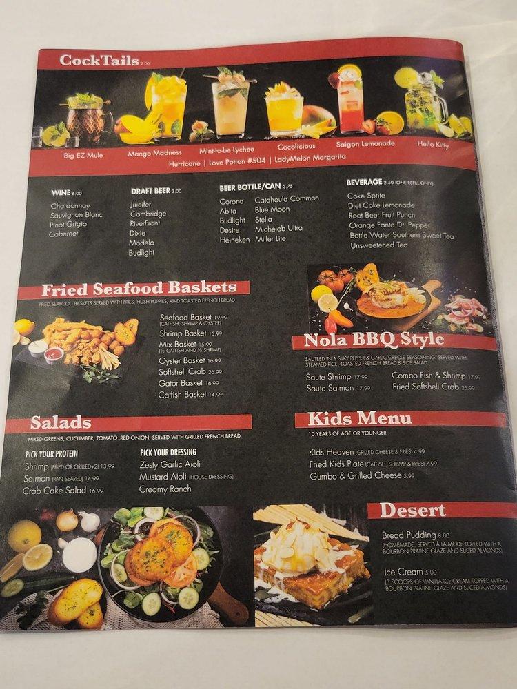 Menu at Big EZ Seafood and Oyster restaurant, Kenner, 25th St