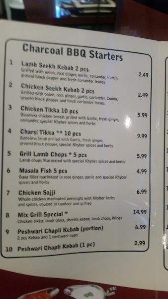 Menu at Khyber Grill restaurant, Dagenham, 800 Green Ln
