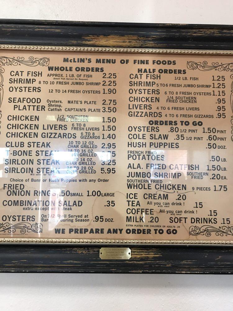 Menu at McLin's Restaurant, Daleville, 2 Old Newton Rd