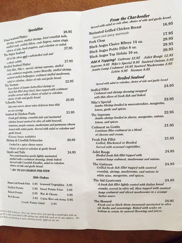 Menu at Mike Anderson's - Baton Rouge restaurant, Baton Rouge