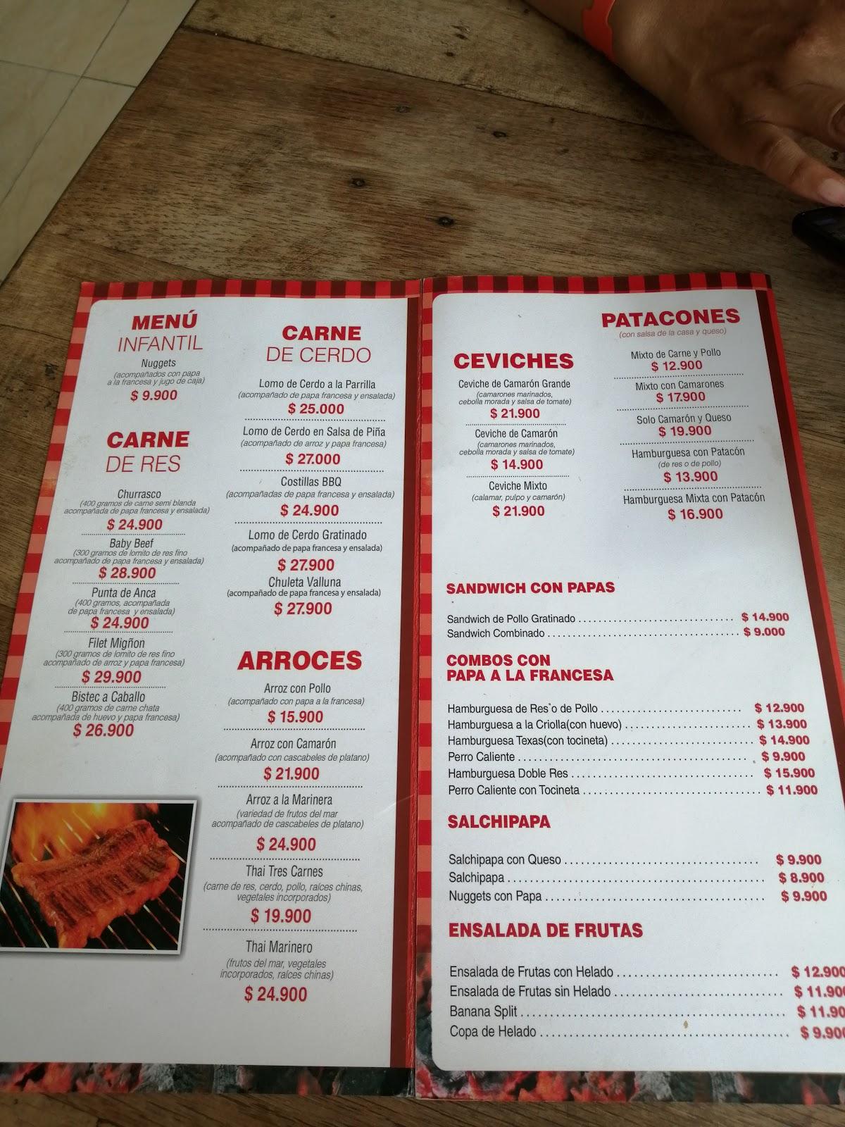 Menu at Parrilla Don Carlos, Melgar