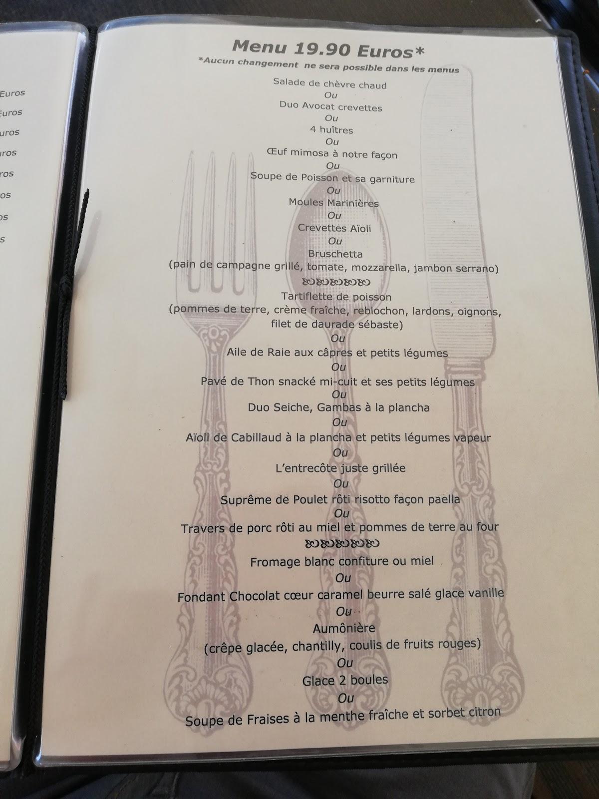 Menu au les ARVERNES Poca restaurant, Valras-Plage