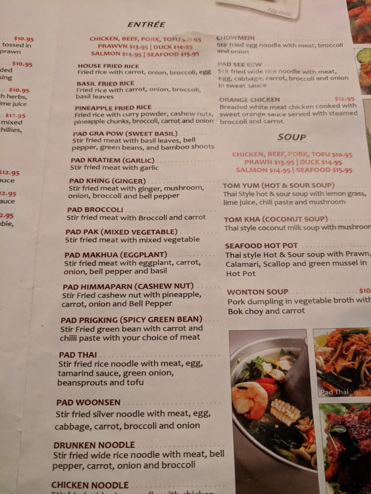 Menu at Smile Thai Cuisine restaurant, Tempe