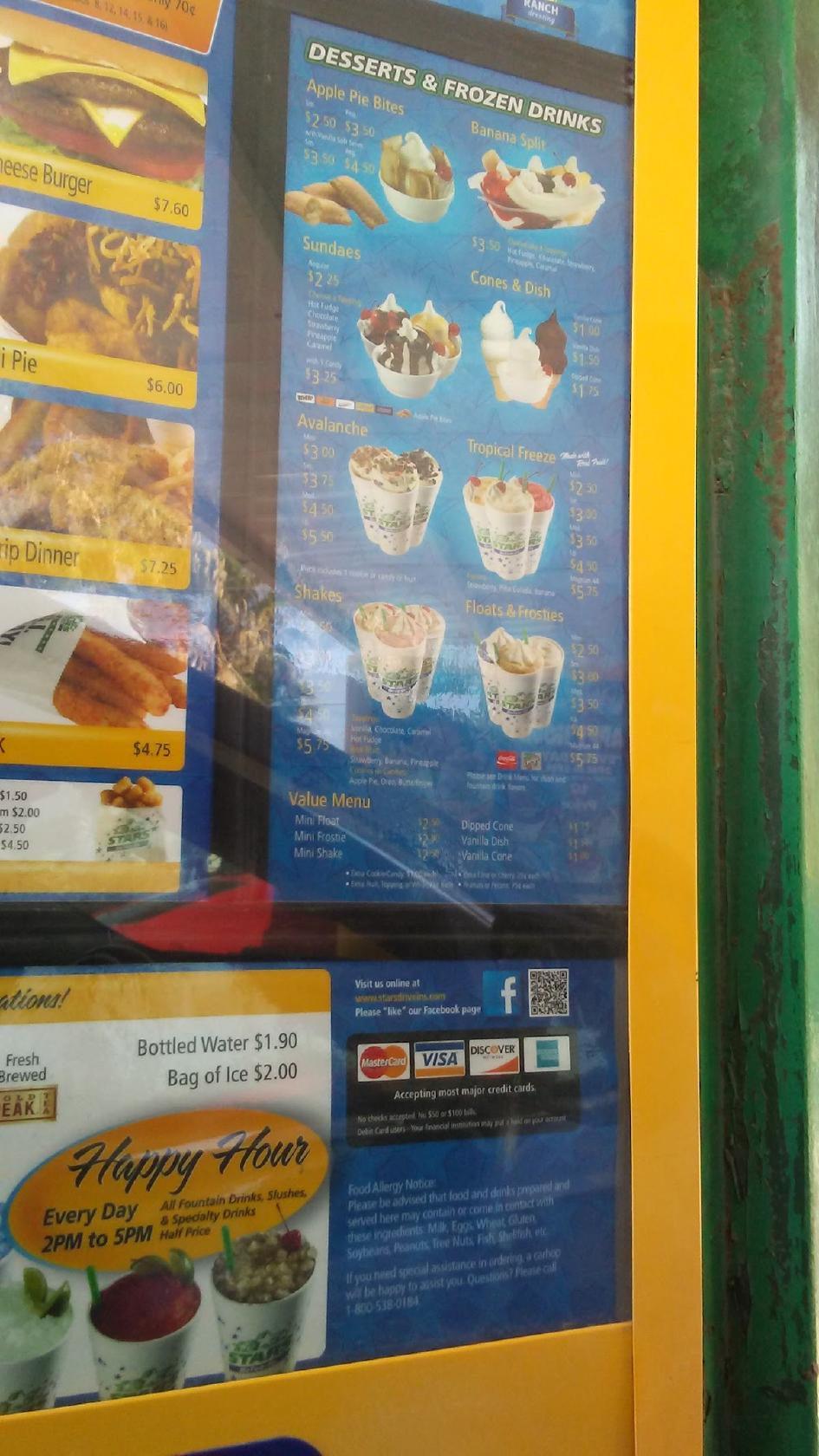Menu at Stars Drive-In fast food, La Feria