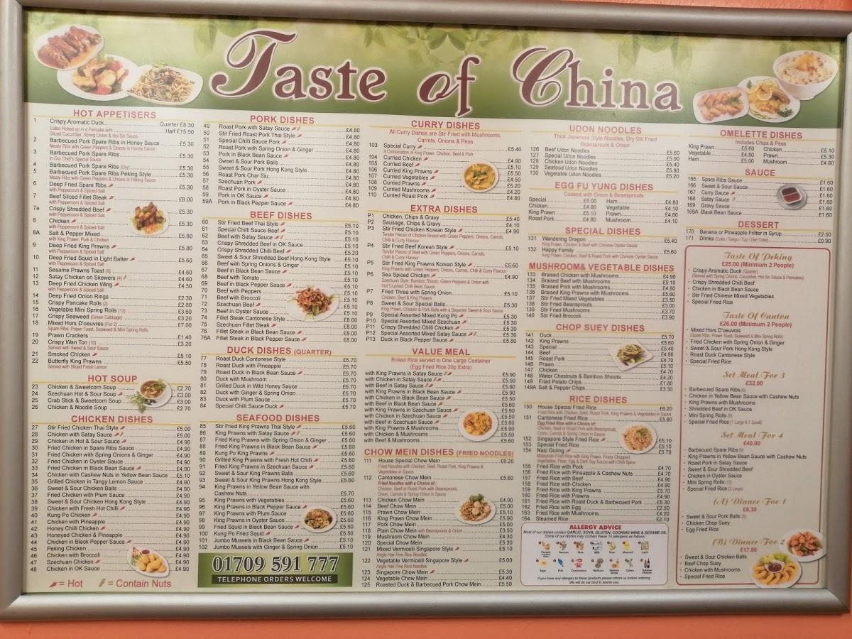 Menu at Taste Of China - Rotherham restaurant, Mexborough