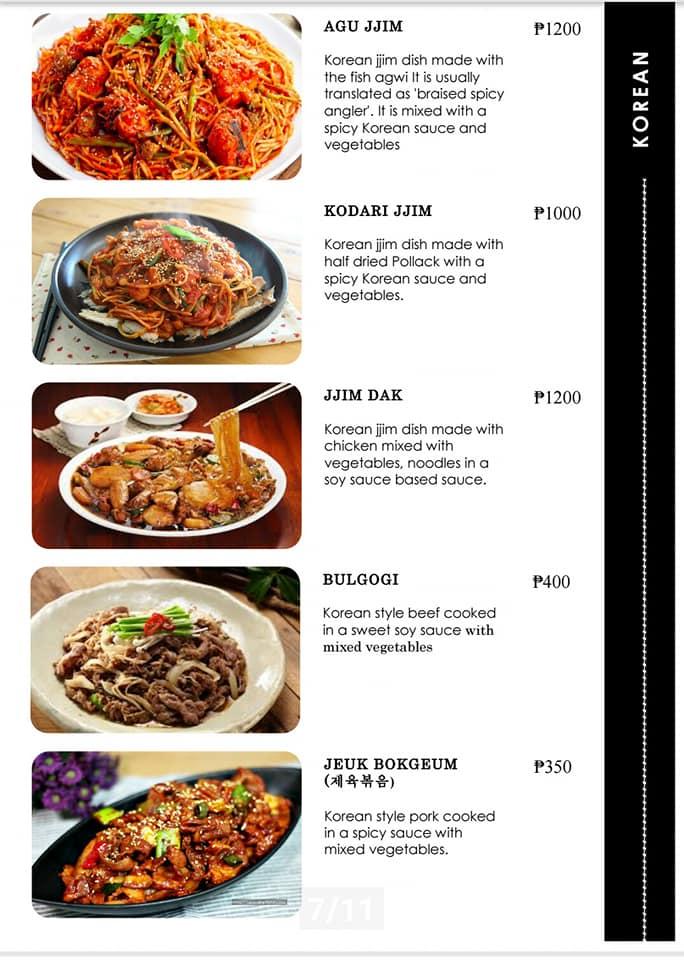 Menu at Thai Fusion restaurant, Olongapo