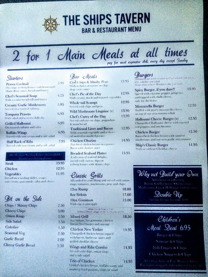Menu at The Ships Tavern pub & bar, Plymouth