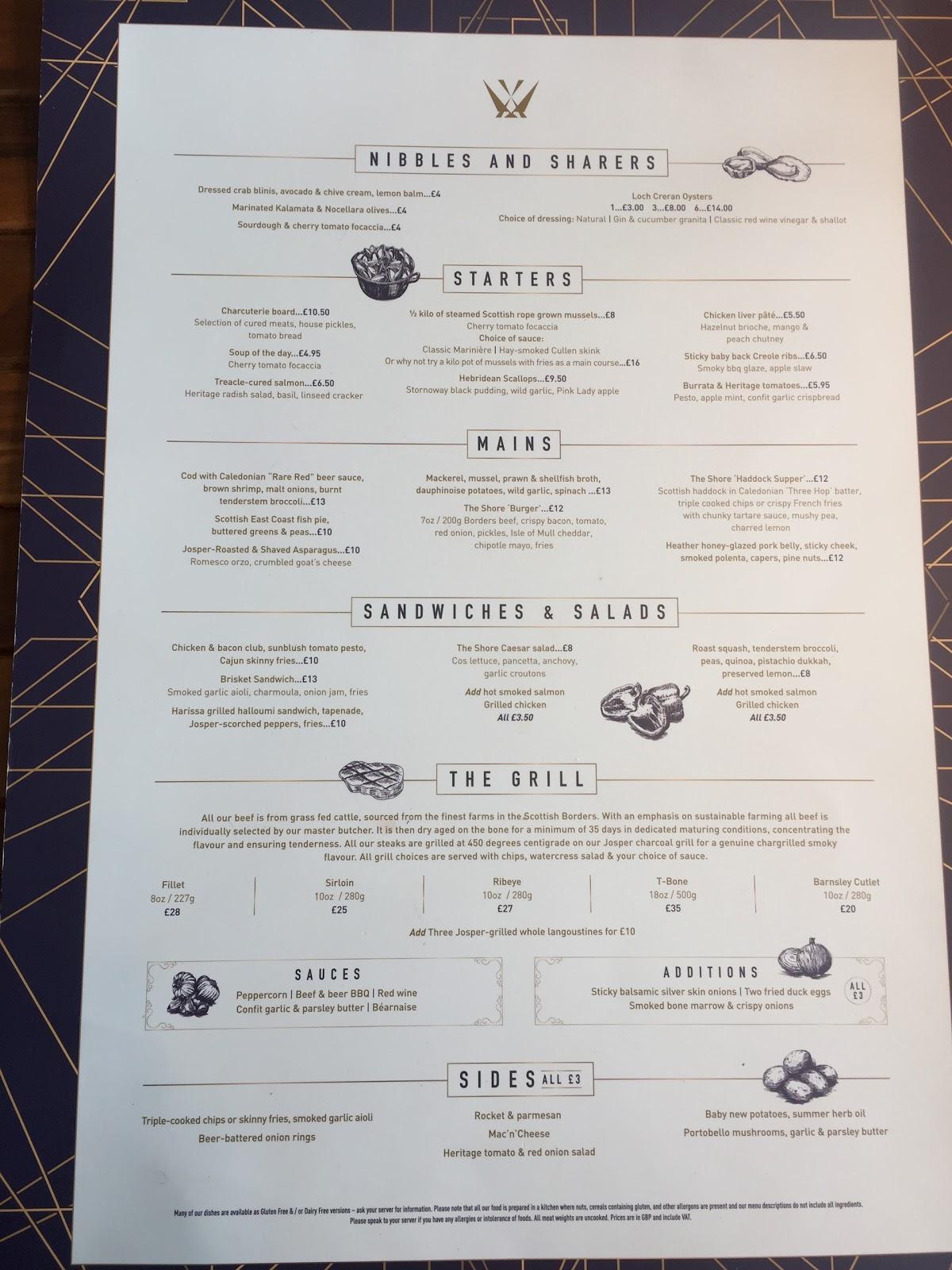 Menu at The Shore Grill & Fish House restaurant, North Queensferry