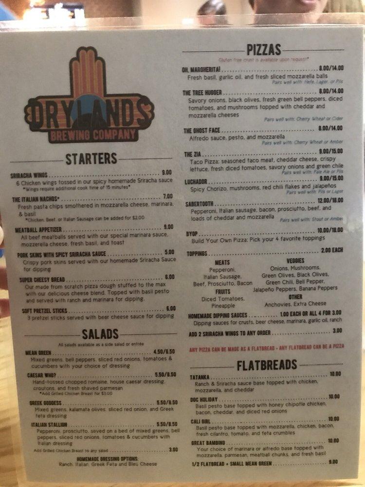 Menu at Drylands Brewing Company pub & bar, Lovington
