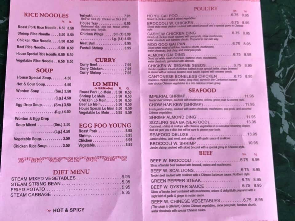 Menu at East Wind Restaurant, Pembroke