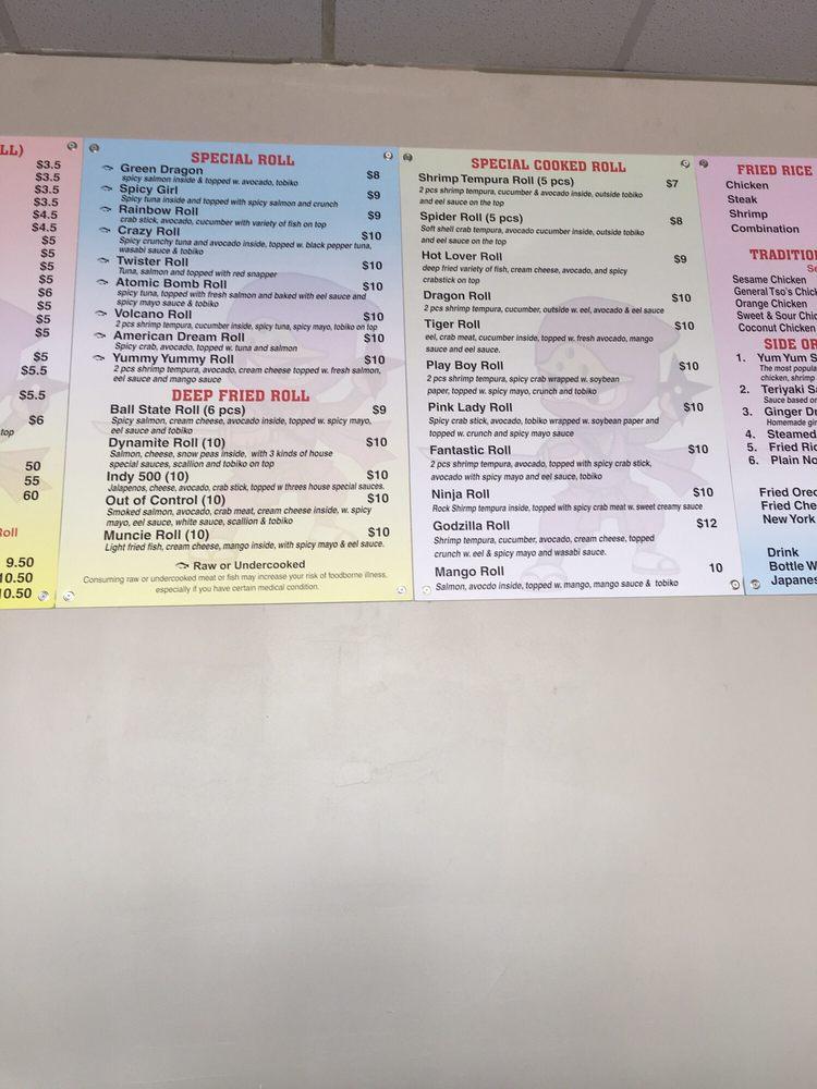 Menu at NINJA OF JAPAN desserts, Muncie