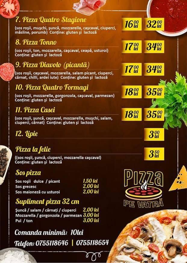 Menu at Pro Pizza, Hunedoara