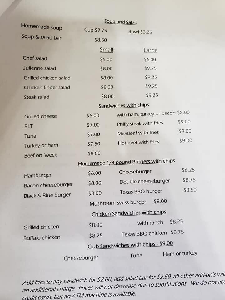 Menu at Prospector restaurant, Attica, 8 Main St