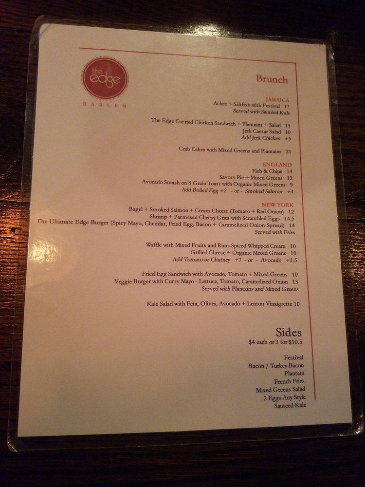 Menu at The Edge Harlem pub & bar, New York City, 101 Edgecombe Ave