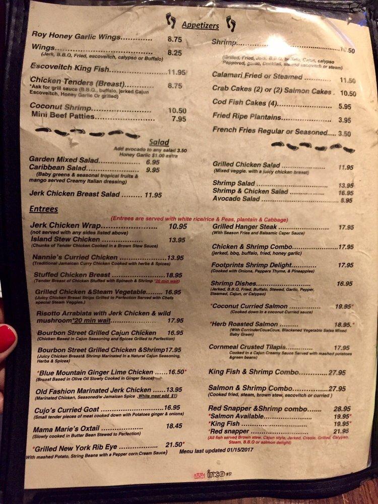 Menu at Footprints Cafe, New York City, Surf Ave