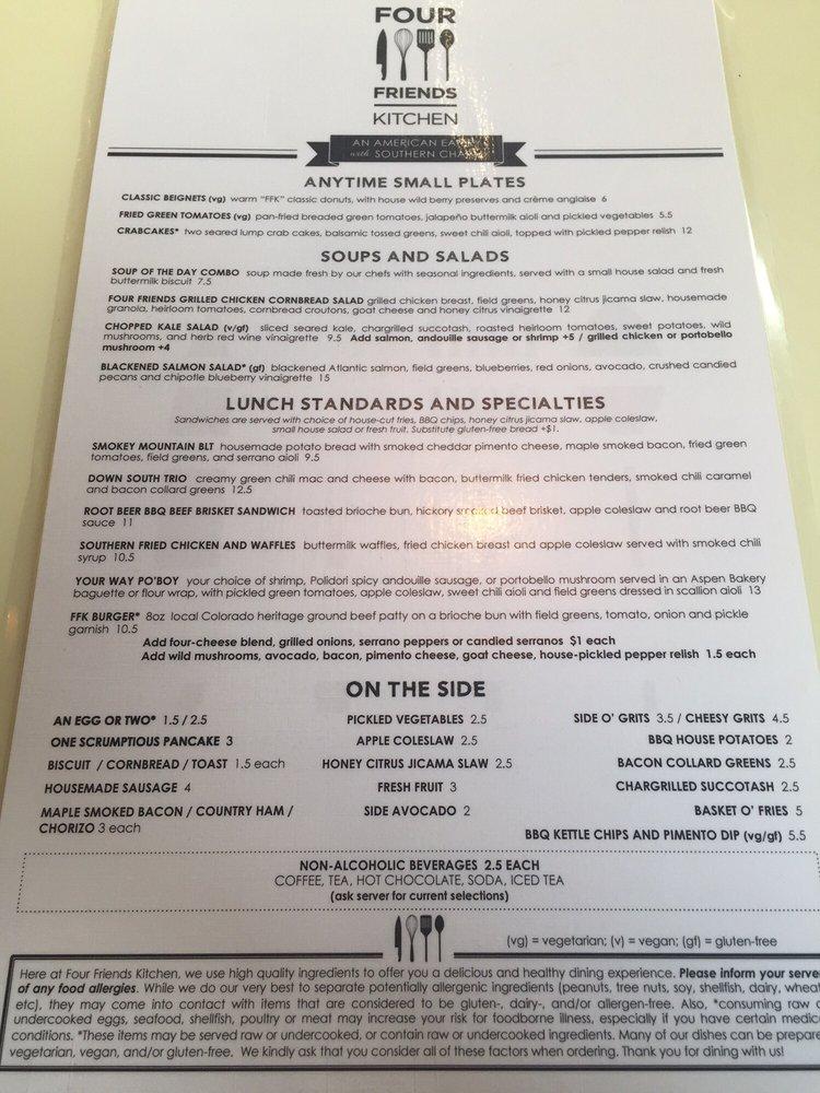 Menu at Four Friends Kitchen restaurant, Denver, Roslyn St