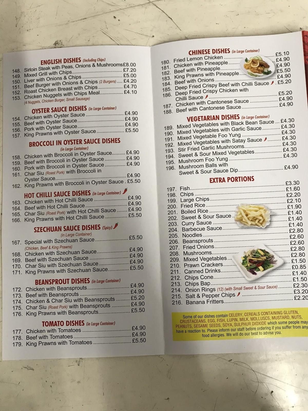 Menu at Golden Gate restaurant, Crewe