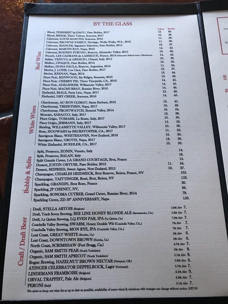 Menu at LG's Prime Steakhouse, Palm Springs